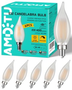 amdtu e12 40 watt equivalent frosted small base led bulb candelabra candle ca10 dimmable chandelier light ideal for dining rooms living rooms and bedrooms long lasting light for cozy settings