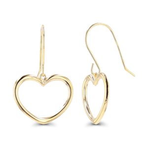 14k yellow gold open heart fishhook earring