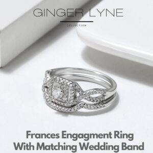 Square Halo CZ Engagement Rings for Women Set Plated White Gold Wedding Rings for Women by Ginger Lyne | Cubic Zirconia Bridal Rings Sets for Her | Half Eternity Wedding Band