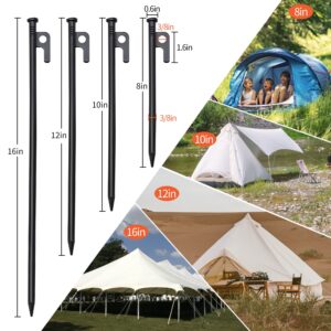 8/10/12/16in Tent Stakes and Hammer Set, 8pcs Heavy Duty Forged Steel Tent Stakes + Camping Hammer + Storage Pouch, Available in Rocky Place(8pcs 10in Stakes and Hammer)