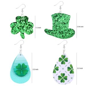 HOWAF St Patrick's Day Faux Leather Earrings for Women Shamrock Clover Leather Earrings Lightweight Saint Patrick's Day Green Petal Leaf Teardrop Earrings Set