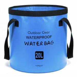 yumqua collapsible bucket 5 gallon(20l), multifunctional portable folding bucket water container wash basin for camping fishing hiking traveling outdoor survival gardening car washing (blue)