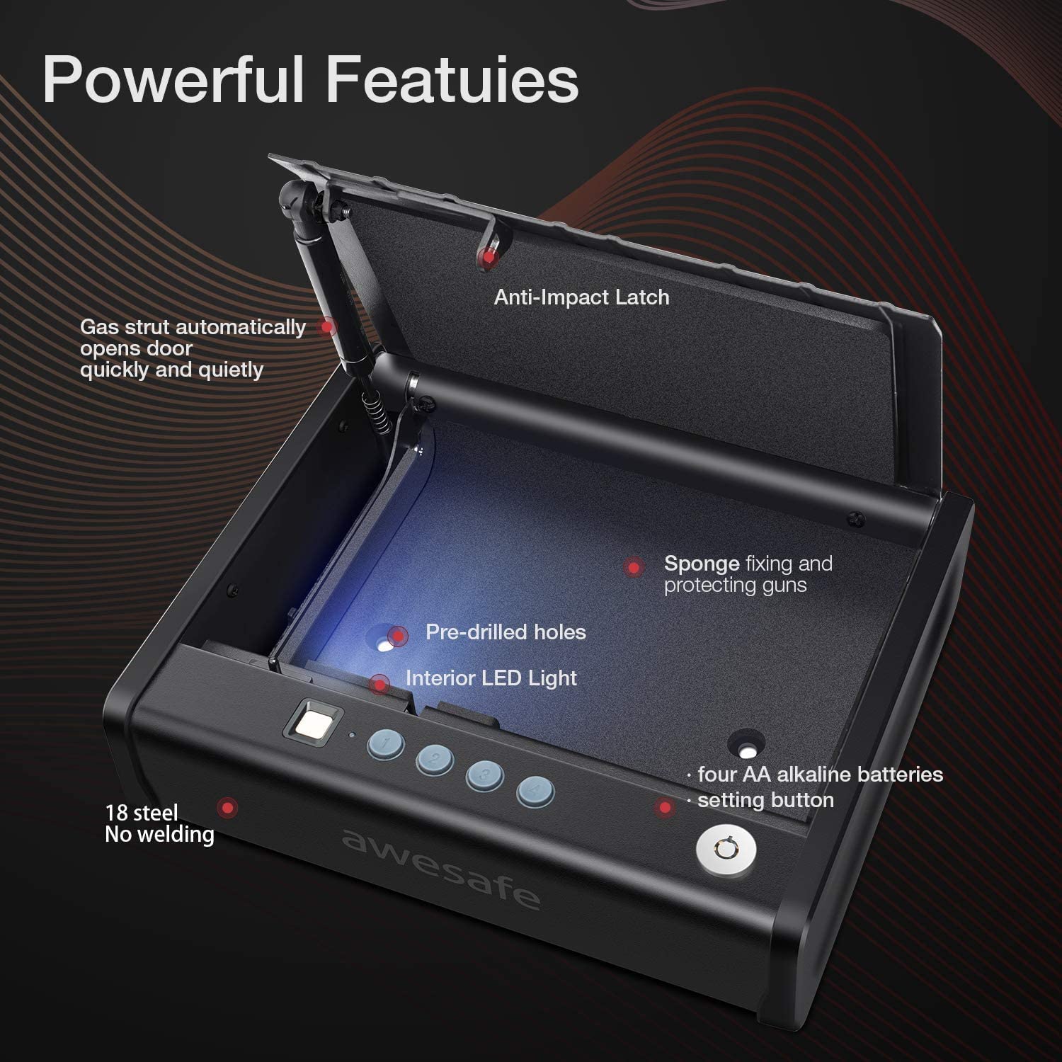 awesafe Gun Safe, Updated Biometric Gun Safe for Pistols, Quick Access Pistol Safe Fingerprint Handgun Safe with Keys and Keypad, Beside Gun Lock Box for Home (Keypad Only)