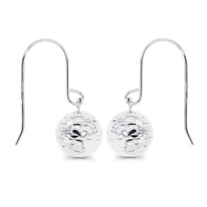 14K White Gold Diamond Cut 8mm Ball FishHook Earring