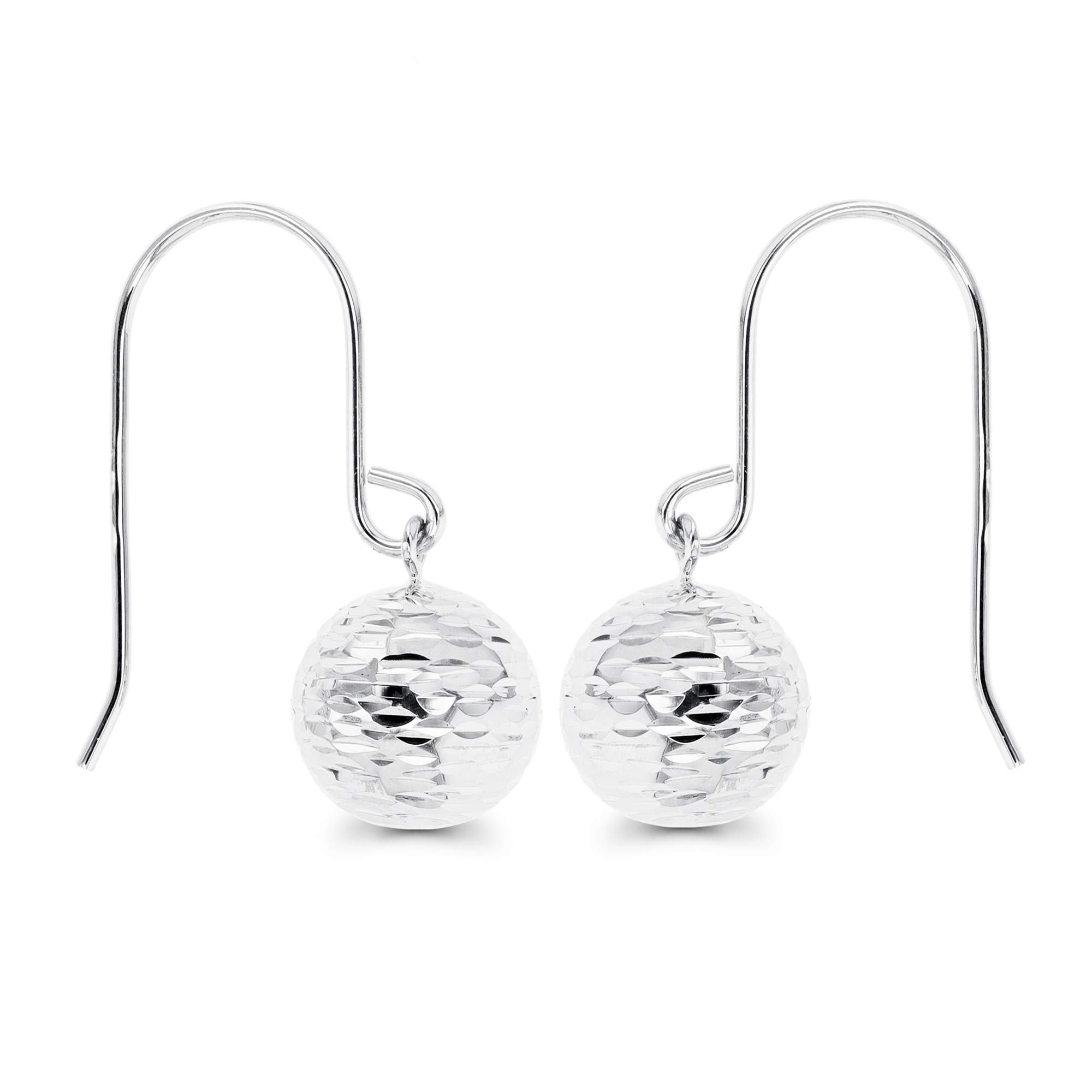 14K White Gold Diamond Cut 8mm Ball FishHook Earring