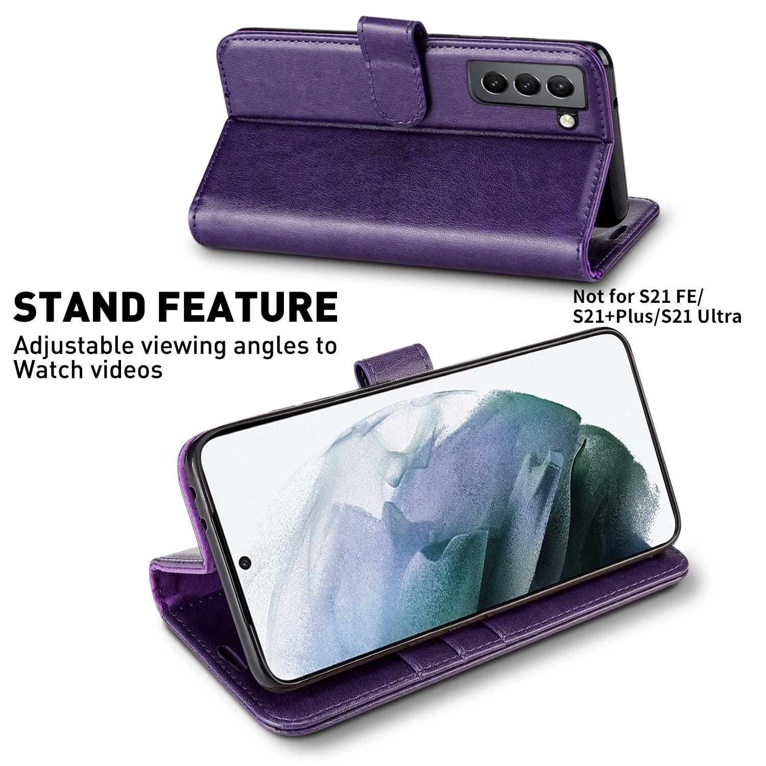 MONASAY Wallet Case Compatible for Galaxy S21 5G, 6.2 inch,[Screen Protector Included][RFID Blocking] Flip Folio Leather Cell Phone Cover with Credit Card Holder, Purple