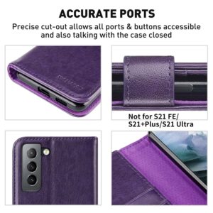 MONASAY Wallet Case Compatible for Galaxy S21 5G, 6.2 inch,[Screen Protector Included][RFID Blocking] Flip Folio Leather Cell Phone Cover with Credit Card Holder, Purple