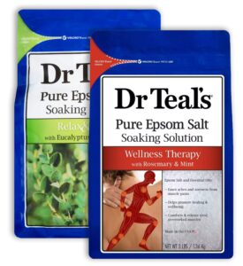 dr. teal's salt bath soak variety gift set (2 pack, 3lbs ea.) - relax & relief eucalyptus & spearmint, & wellness therapy rosemary & mint - blended with pure epsom salt - relieve stress at home