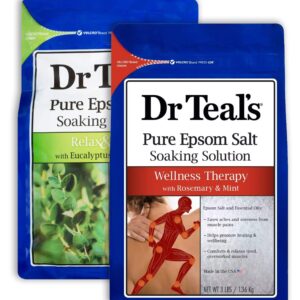 Dr. Teal's Salt Bath Soak Variety Gift Set (2 Pack, 3lbs Ea.) - Relax & Relief Eucalyptus & Spearmint, & Wellness Therapy Rosemary & Mint - Blended with Pure Epsom Salt - Relieve Stress at Home