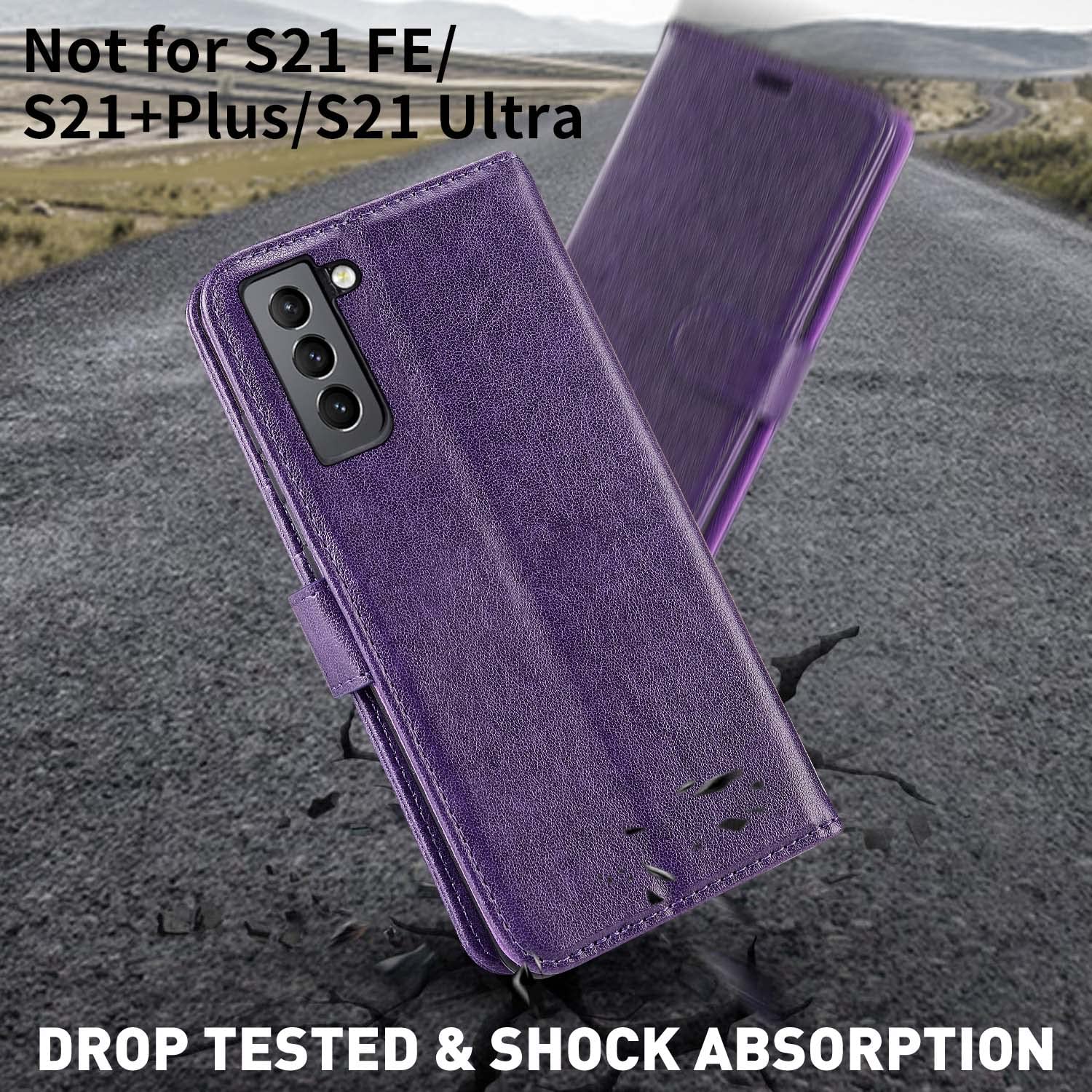 MONASAY Wallet Case Compatible for Galaxy S21 5G, 6.2 inch,[Screen Protector Included][RFID Blocking] Flip Folio Leather Cell Phone Cover with Credit Card Holder, Purple