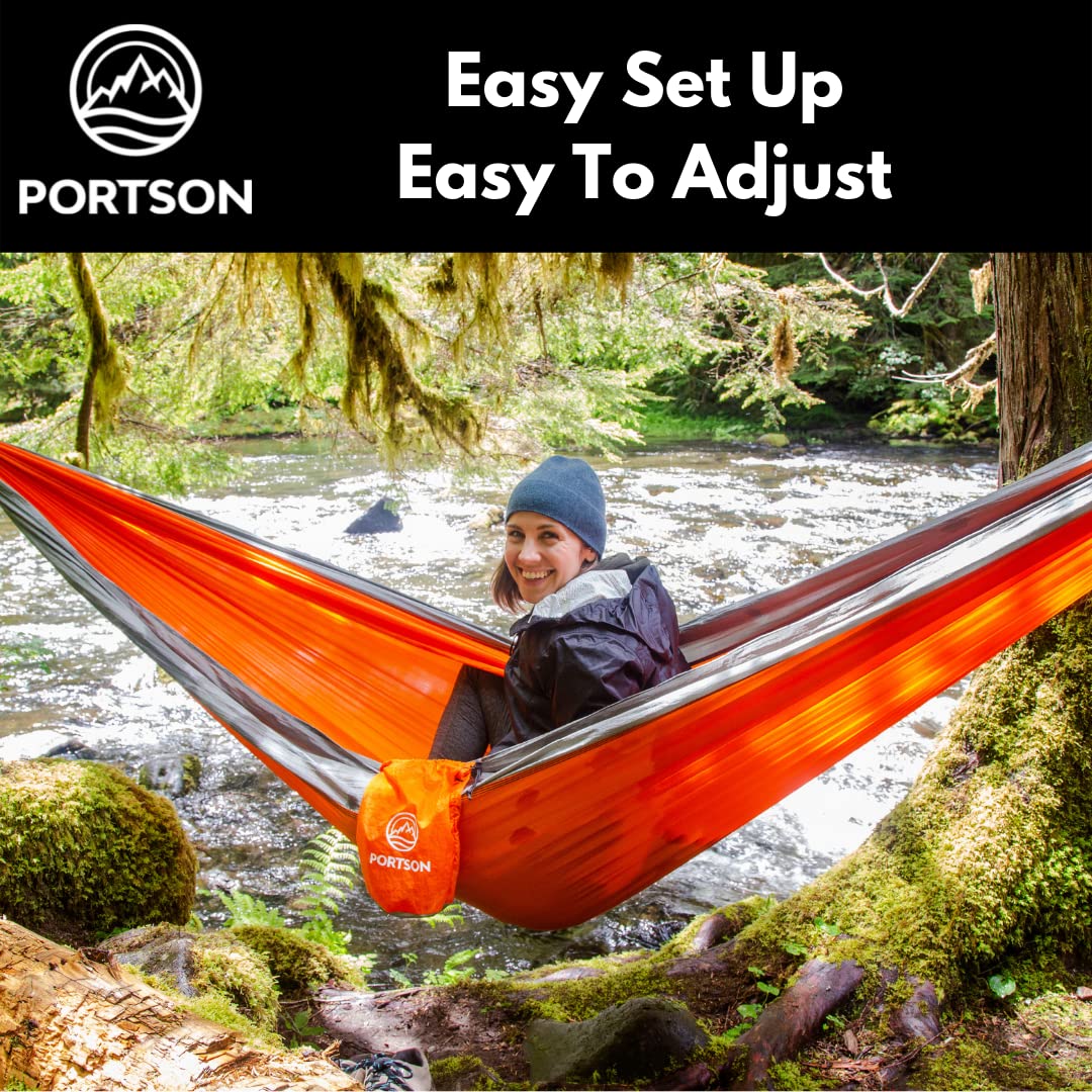 Portson Camping Hammock - Based in Madison - Double Hammock for Backpacking, Travel, Hiking - Portable Hammock - Tree-Friendly Straps Included