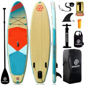 highpi inflatable stand up paddle board 11'x33''x6'' premium sup w accessories & backpack, wide stance, surf control, non-slip deck, leash, paddle and pump, standing boat for youth & adult