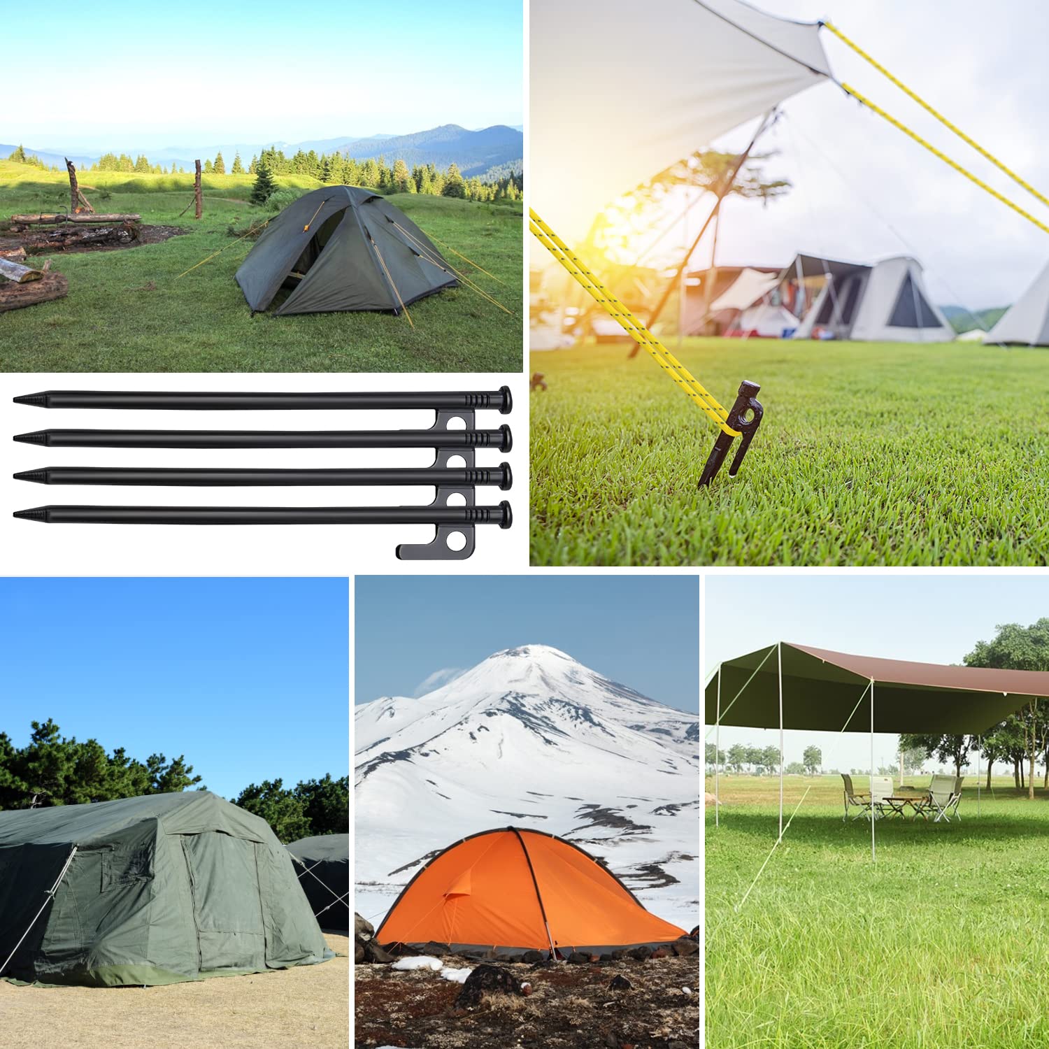 8/10/12/16in Tent Stakes and Hammer Set, 8pcs Heavy Duty Forged Steel Tent Stakes + Camping Hammer + Storage Pouch, Available in Rocky Place(8pcs 10in Stakes and Hammer)