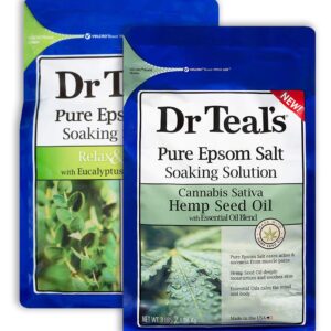 Dr Teal's Epsom Salt Bath Combo Pack (6 lbs Total), Relax & Relief with Eucalyptus & Spearmint, and Hemp Seed Oil