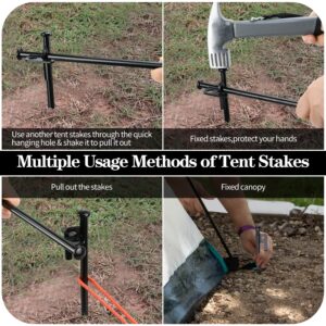 8/10/12/16in Tent Stakes and Hammer Set, 8pcs Heavy Duty Forged Steel Tent Stakes + Camping Hammer + Storage Pouch, Available in Rocky Place(8pcs 10in Stakes and Hammer)