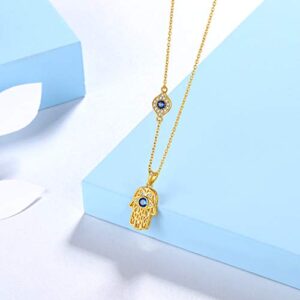 Evil Eye Hamsa Hand Necklace Women 18K Gold Plated Over Sterling Silver Hand of Fatima Evil Eye Necklace Protection Jewelry for Wedding Christmas Necklace Gift for Women Valentine Day FP0176Y