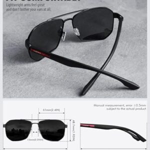 LUENX Aviator Sunglasses for Men Square Polarized Polygon Black Lens Matte Black Frame - UV 400 Protection with Accessories