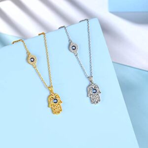 Evil Eye Hamsa Hand Necklace Women 18K Gold Plated Over Sterling Silver Hand of Fatima Evil Eye Necklace Protection Jewelry for Wedding Christmas Necklace Gift for Women Valentine Day FP0176Y