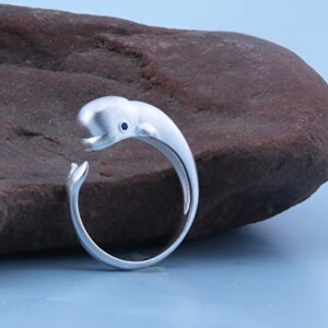 Helen de Lete Beluga White Whale S925 Sterling Silver Adjustable Ring