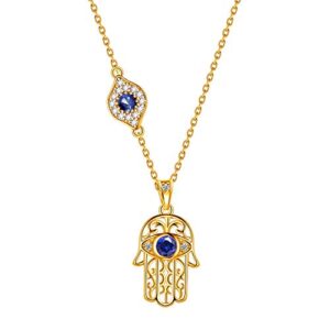 evil eye hamsa hand necklace women 18k gold plated over sterling silver hand of fatima evil eye necklace protection jewelry for wedding christmas necklace gift for women valentine day fp0176y