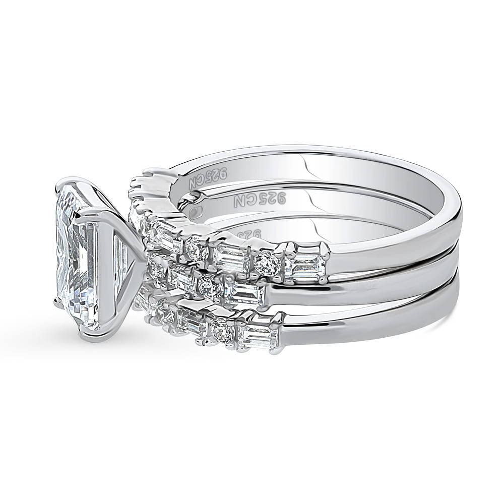 BERRICLE Sterling Silver Solitaire Wedding Engagement Rings 2.1 Carat Emerald Cut Cubic Zirconia CZ Art Deco Ring Set for Women, Rhodium Plated Size 5