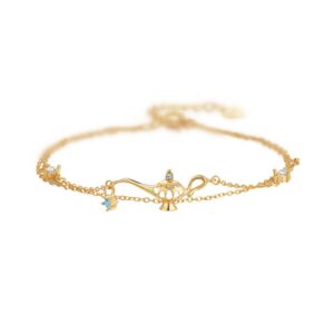 n+a cute layered aladdin genie lamp bracelet for women girls sterling silver crystal charms hand chain trendy birthday christmas party holiday jewelry bff gift for mom daughter (gold)