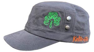 lucky irish st patrick's day womans short brim baseball hat featuring a celtic design green shamrock (gray w/green shamrock)