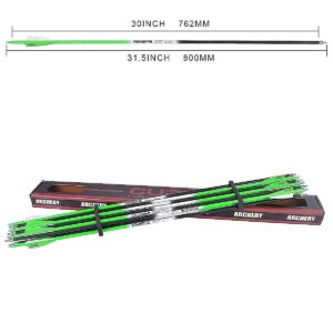 LWANO Carbon Arrow Archery 30inch Hunting Target Practice Arrows for Compound & Recurve Bow Spine 500 with Removable Tips (Pack of 12)(Green)