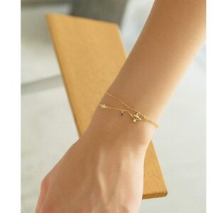 N+A Cute Layered Aladdin Genie Lamp Bracelet for Women Girls Sterling Silver Crystal Charms Hand Chain Trendy Birthday Christmas Party Holiday Jewelry BFF Gift for Mom Daughter (Gold)