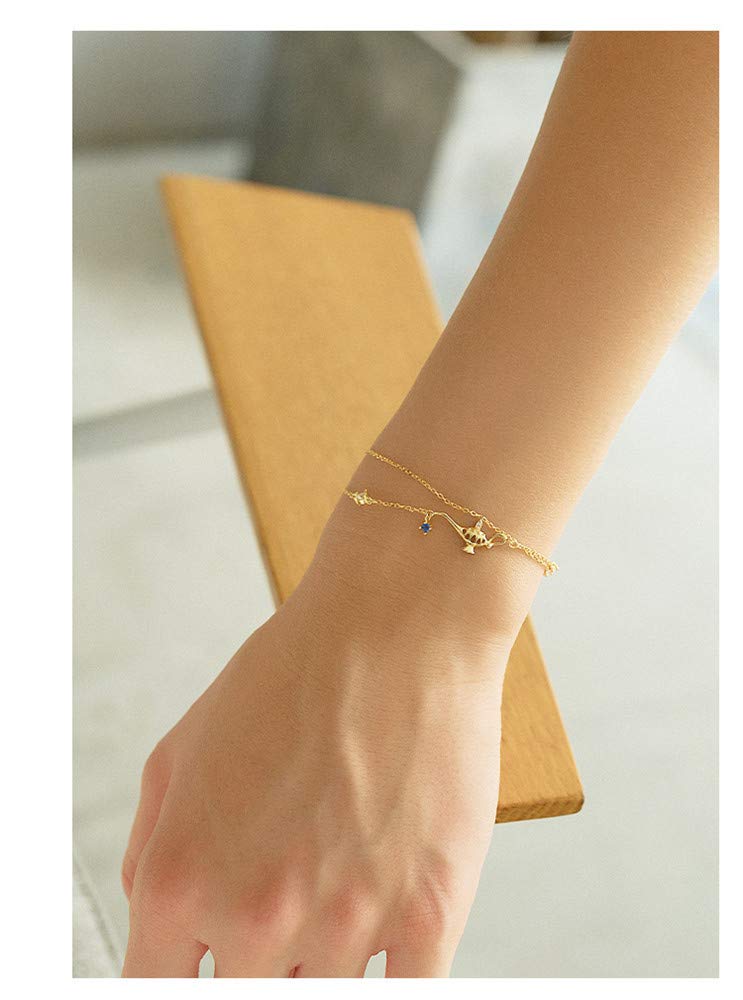 N+A Cute Layered Aladdin Genie Lamp Bracelet for Women Girls Sterling Silver Crystal Charms Hand Chain Trendy Birthday Christmas Party Holiday Jewelry BFF Gift for Mom Daughter (Gold)