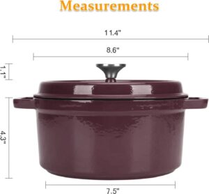 enameled cast iron dutch oven, 4 quart dutch oven pot with lid, dutch oven suitable for bread baking, oven safe dutch oven pot with loop handles, non-stick enamel coated cookware, wine red