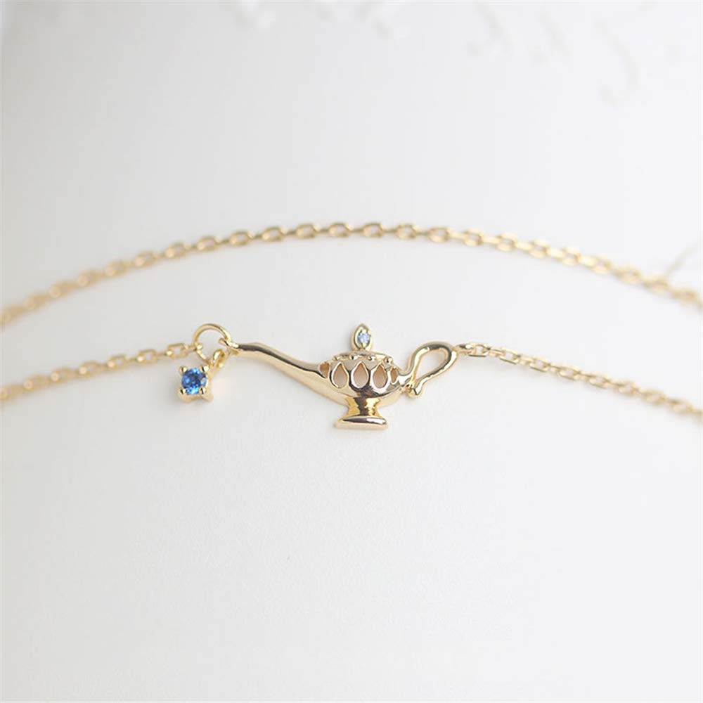 N+A Cute Layered Aladdin Genie Lamp Bracelet for Women Girls Sterling Silver Crystal Charms Hand Chain Trendy Birthday Christmas Party Holiday Jewelry BFF Gift for Mom Daughter (Gold)