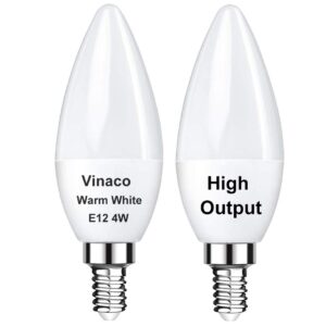 vinaco e12 led bulb, 2 pack e12 candelabra bulb 40 watt warm white 3000k, high brightness 400lm & 25000+ long lifespan e12 bulb, e12 candelabra base, e12 light bulb great for ceiling fan light bulb