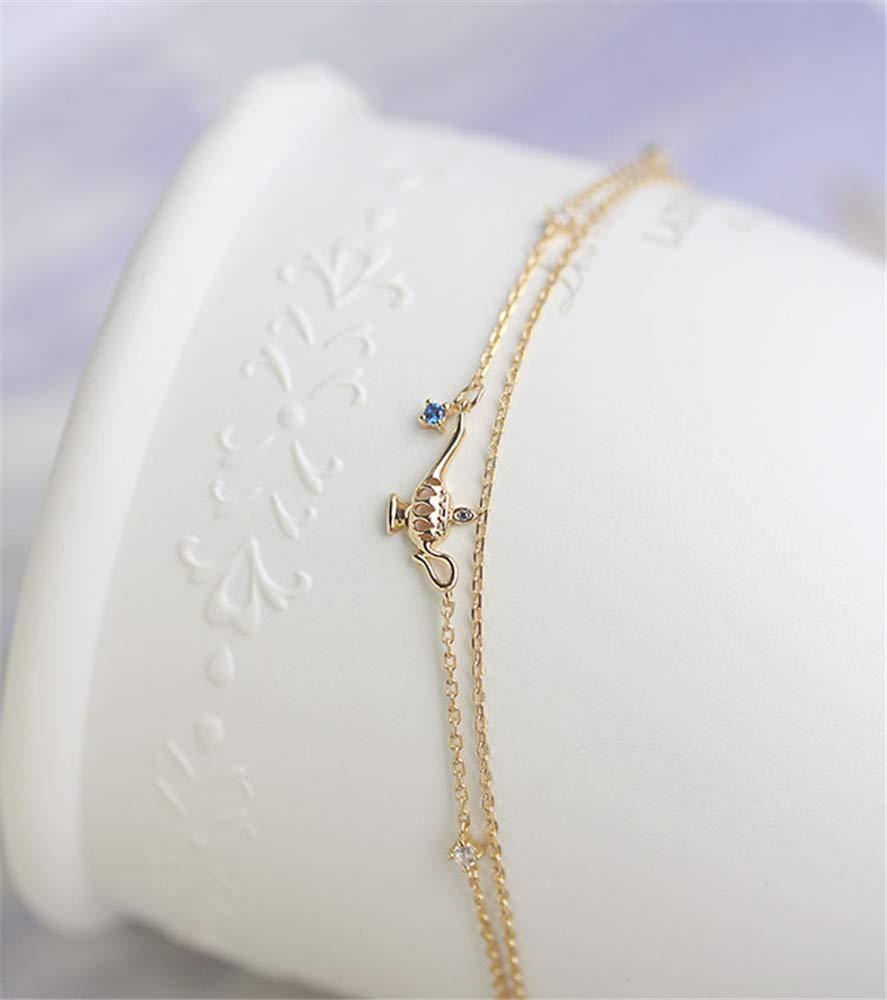 N+A Cute Layered Aladdin Genie Lamp Bracelet for Women Girls Sterling Silver Crystal Charms Hand Chain Trendy Birthday Christmas Party Holiday Jewelry BFF Gift for Mom Daughter (Gold)