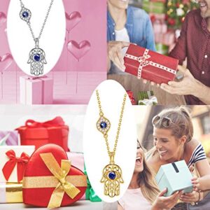 Evil Eye Hamsa Hand Necklace Women 18K Gold Plated Over Sterling Silver Hand of Fatima Evil Eye Necklace Protection Jewelry for Wedding Christmas Necklace Gift for Women Valentine Day FP0176Y