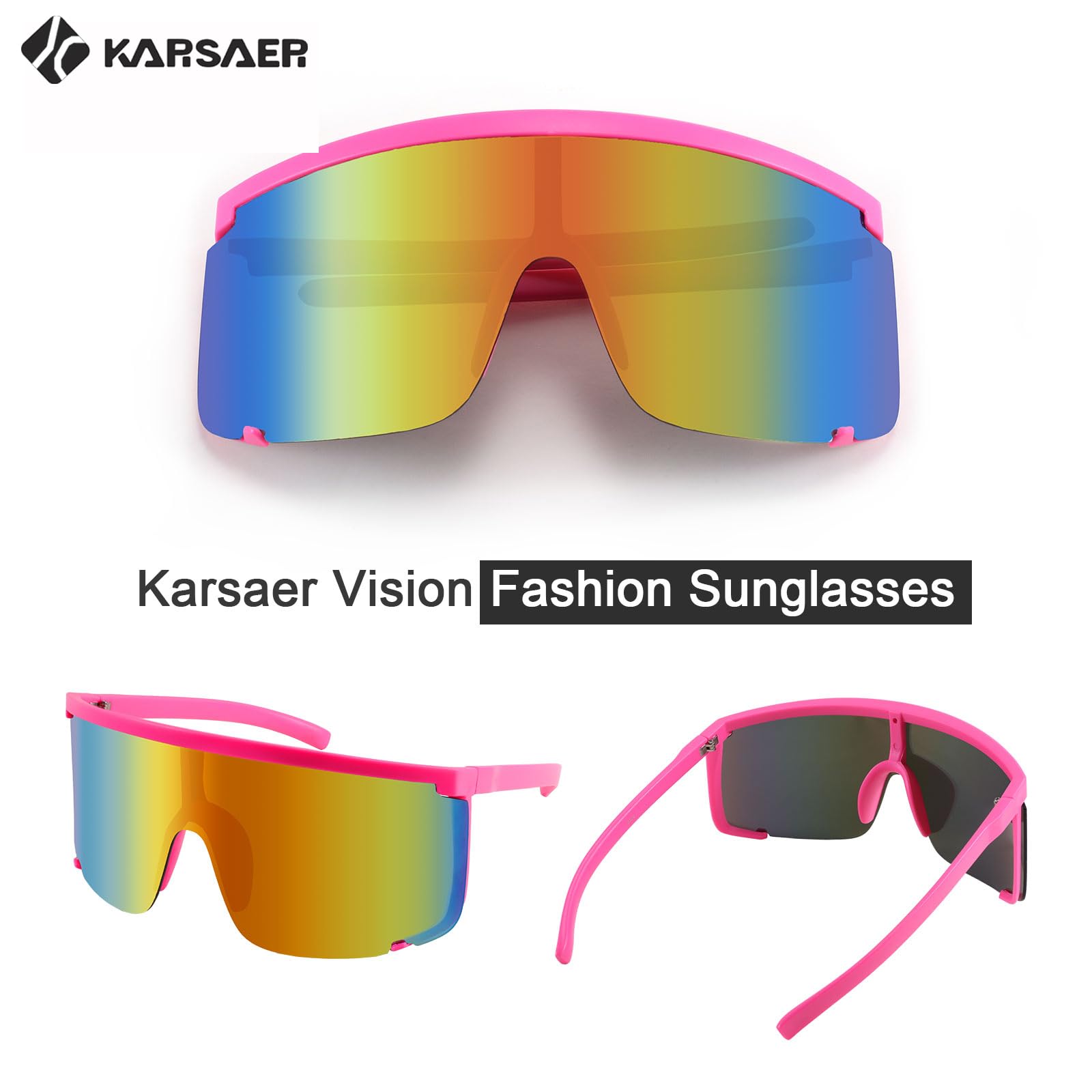 Karsaer Vision Shield Sunglasses for Men Women Oversized Neon 80s 90s Visor Shades Sports Style Outdoor Cycling Ski