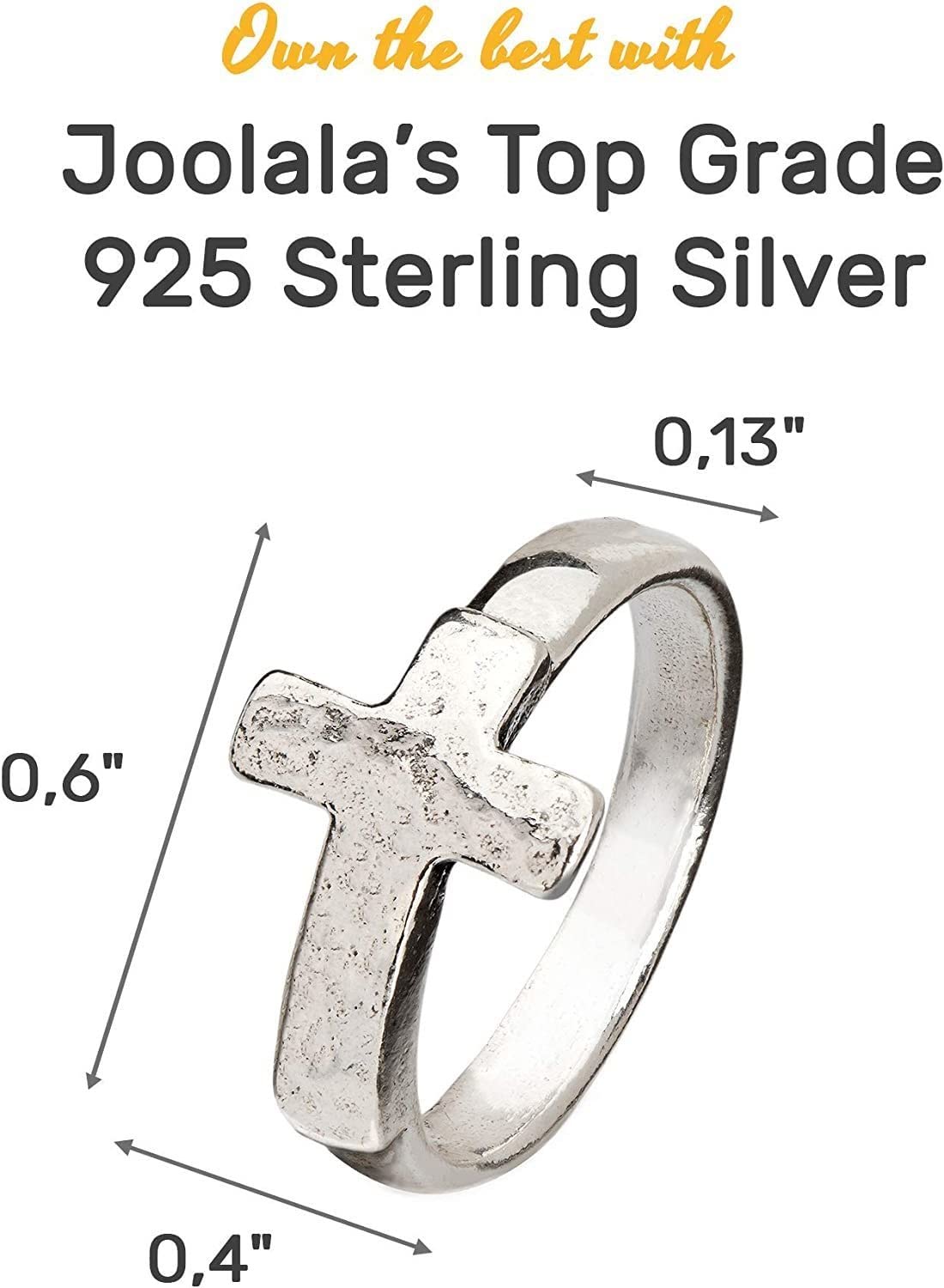 Joolala 925 Sterling Silver Simple Design Divine Cross Ring for Women (7, Silver)