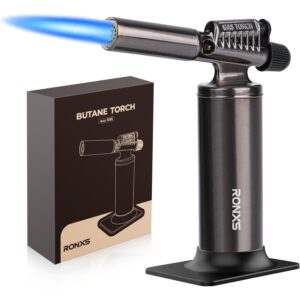 ronxs butane torch, torch lighter with 25g large gas capacity, refillable blow torch with max 6'' big continuous adjustable flame, industrial soldering torch for cooking diy crafts (gas not included)