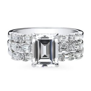 BERRICLE Sterling Silver Solitaire Wedding Engagement Rings 2.1 Carat Emerald Cut Cubic Zirconia CZ Art Deco Ring Set for Women, Rhodium Plated Size 5