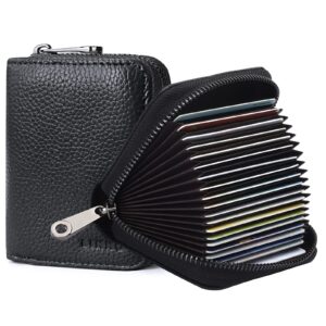 linno rfid 20 card slots credit card holder genuine leather small card case for women or men accordion wallet with zipper