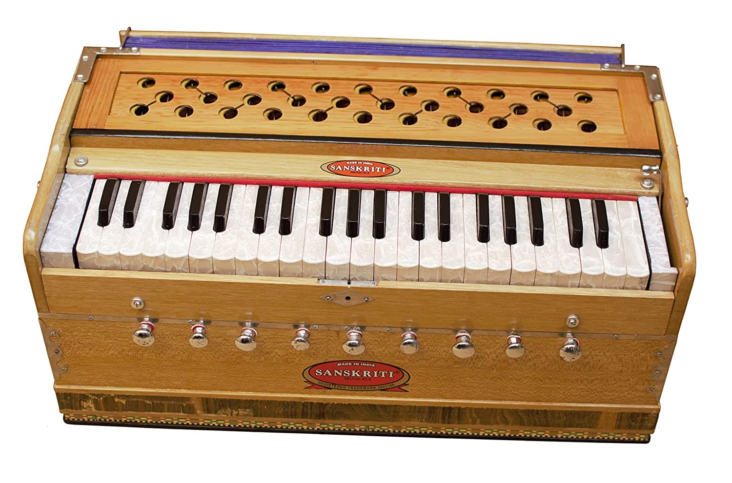 Harmonium by Maharaja Musicals, In USA, 9 Stops, 3 1/2 Octave, Double Reed, Coupler, Natural Color, Standard, Padded Bag, A440 Tuned, Musical Instrument Indian Sangeeta (PDI-AABG)