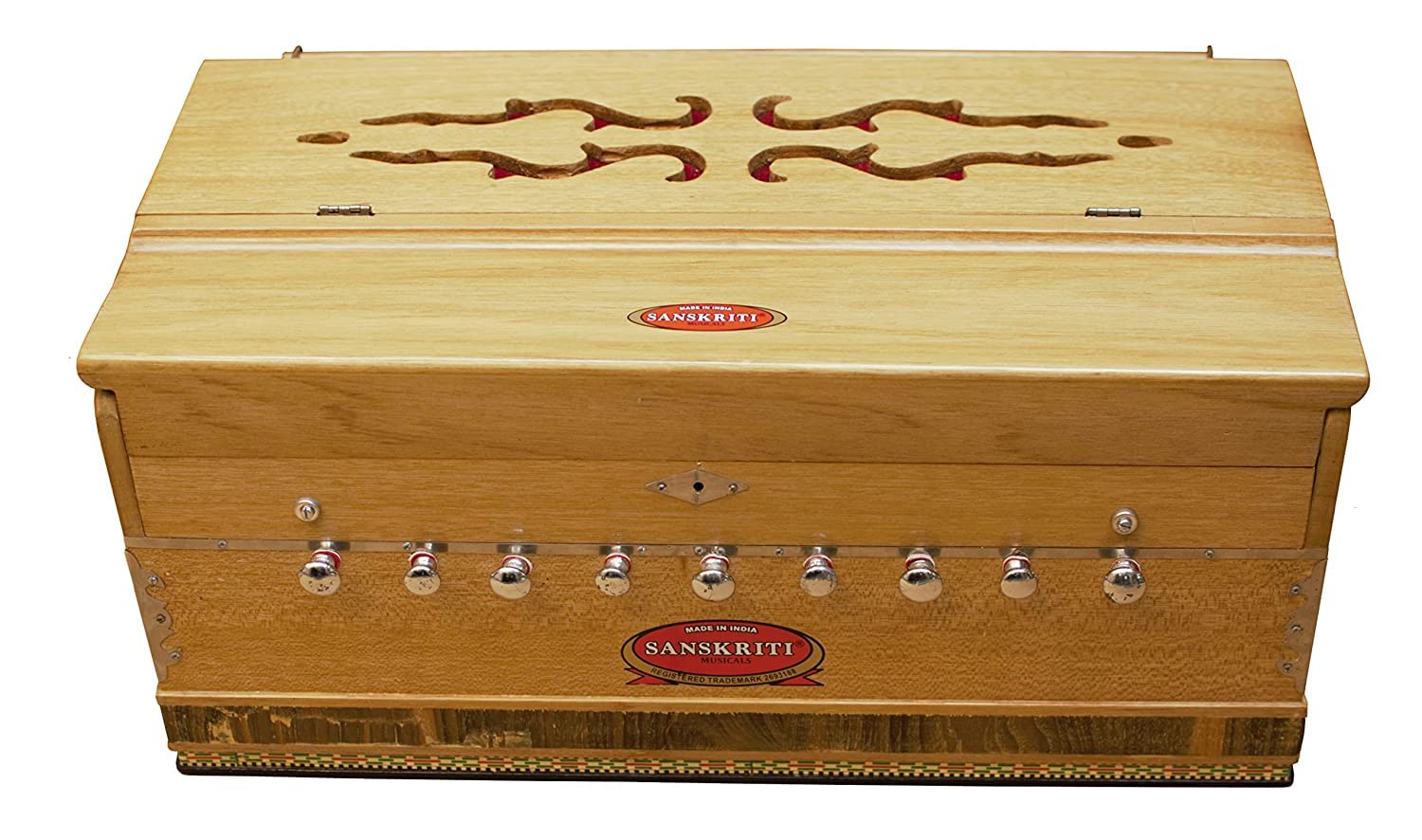 Harmonium by Maharaja Musicals, In USA, 9 Stops, 3 1/2 Octave, Double Reed, Coupler, Natural Color, Standard, Padded Bag, A440 Tuned, Musical Instrument Indian Sangeeta (PDI-AABG)