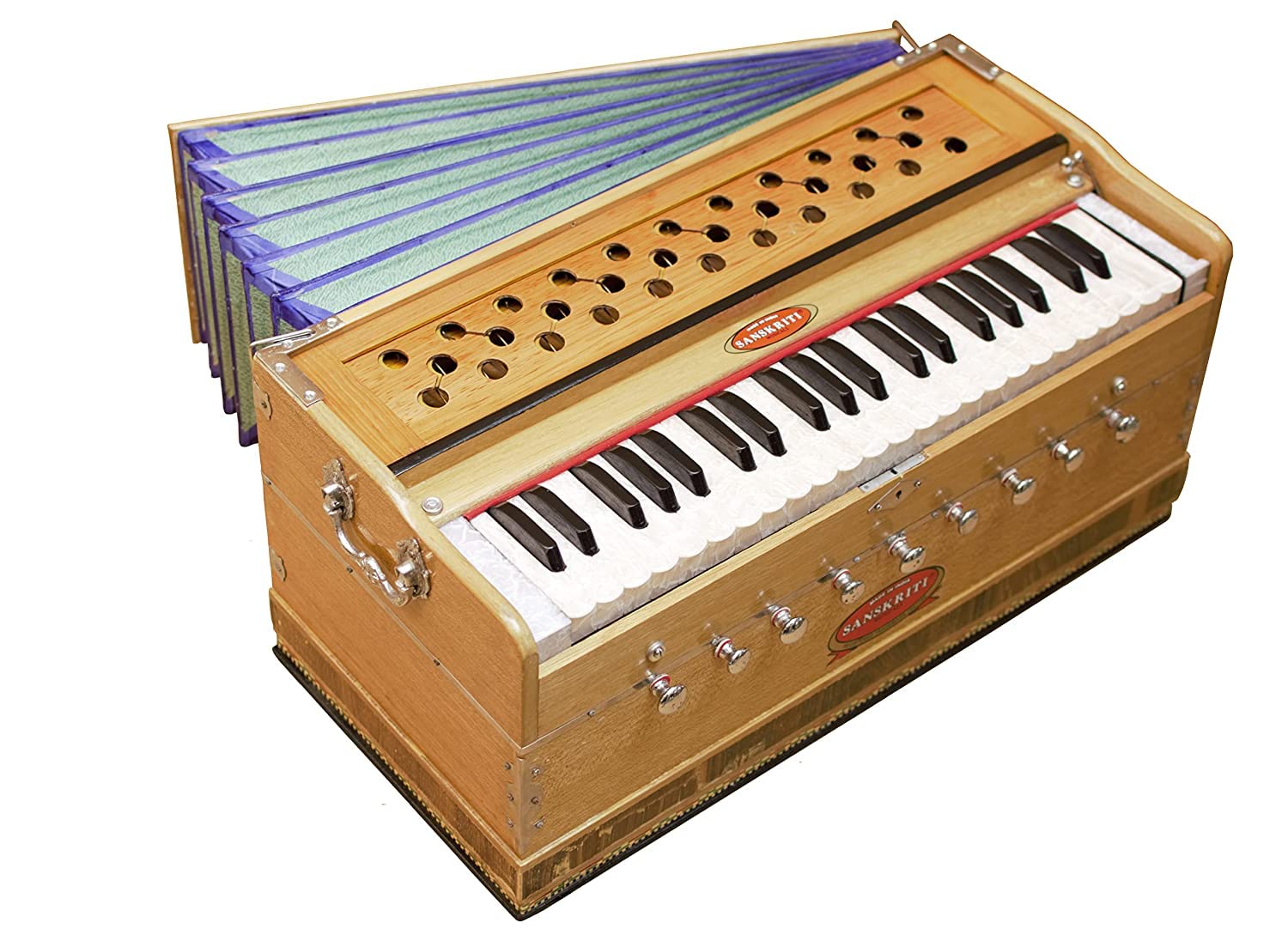 Harmonium by Maharaja Musicals, In USA, 9 Stops, 3 1/2 Octave, Double Reed, Coupler, Natural Color, Standard, Padded Bag, A440 Tuned, Musical Instrument Indian Sangeeta (PDI-AABG)