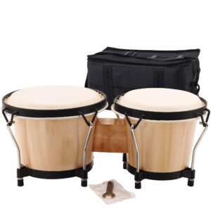 nxwvpc bongo drums, 2 set 6" and 7" drum set, tunable percussion instruments synthetic metal frame construction bongo drum for kids adults beginners with travel bag and tuning wrench, natural finish