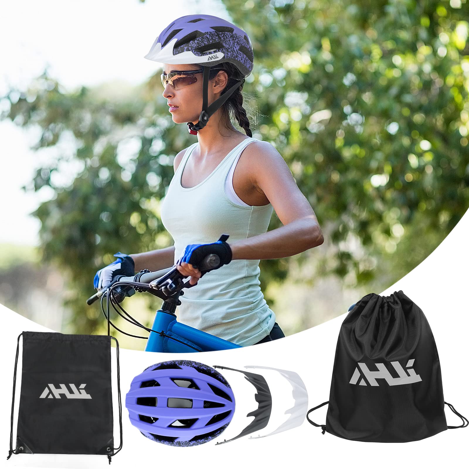 Youth Road Bike Helmet, Men Women Adjustable Mountain Bicycle Helmet with Detachable Visor, 2 Sizes for Age 8-14 Kids, Youth Adult