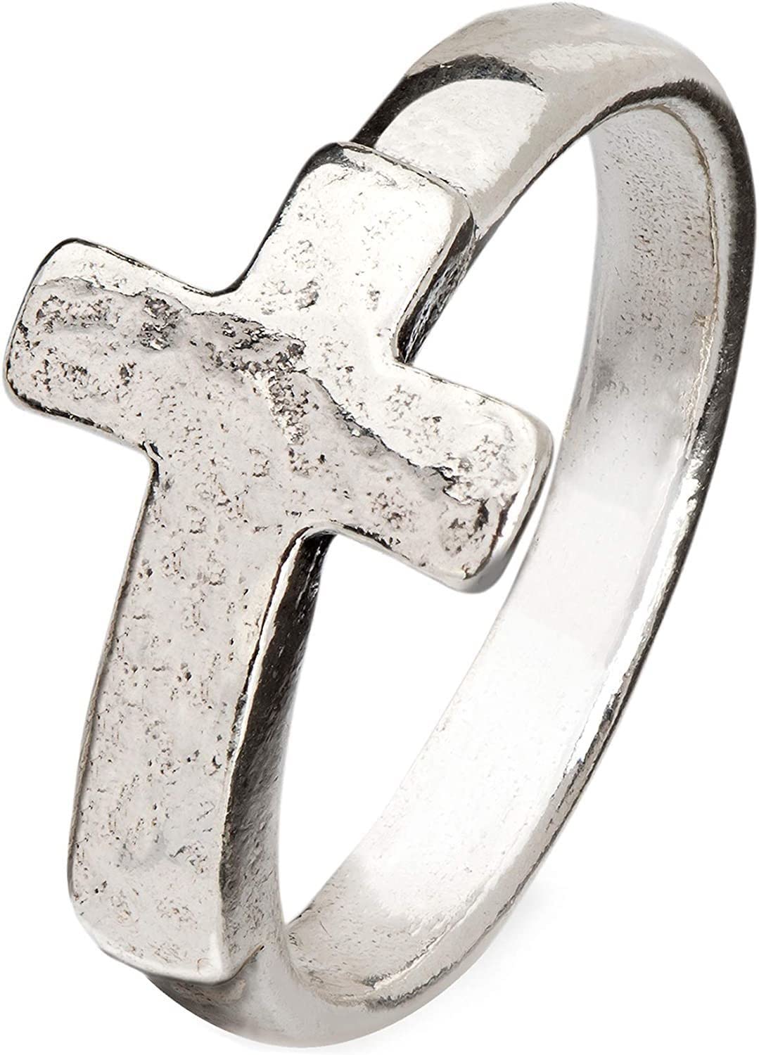 Joolala 925 Sterling Silver Simple Design Divine Cross Ring for Women (7, Silver)