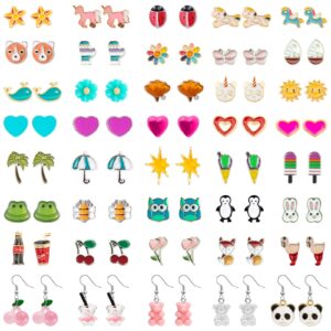 newitin 40 pairs colorful cute stud hypoallergenic earrings stainless steel earrings for girls and women