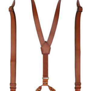 RC ROCKCOW Genuine Leather Suspenders for Men, Y Design Leather Suspenders with 4 Metal Clips, Groomsmen Gift for Wedding