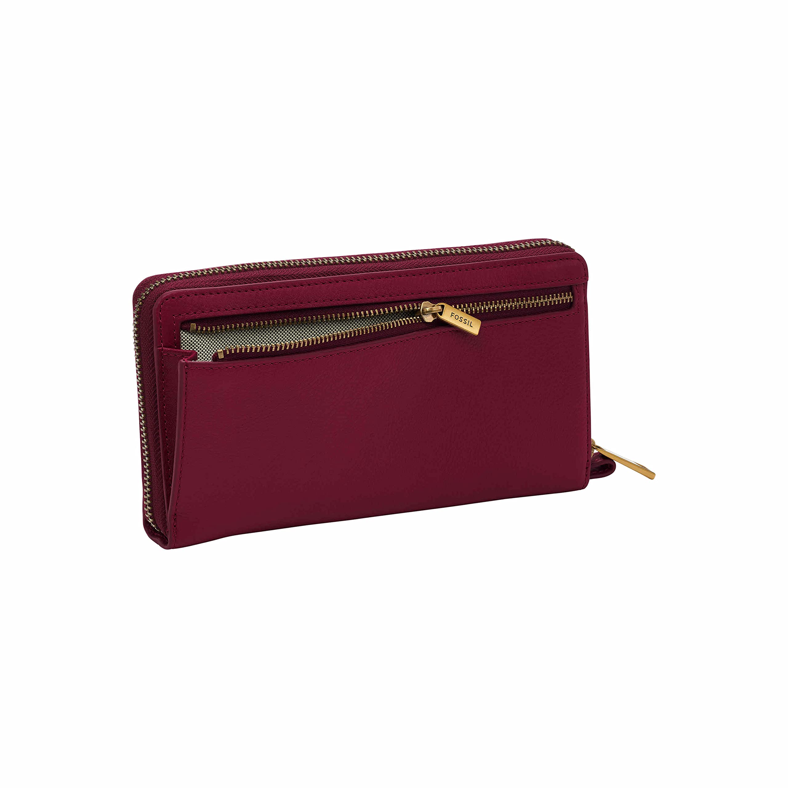 Fossil Women's Liza Eco Leather Wallet Zip Around Clutch with Wristlet Strap, Raspberry (Model: SL6472653)