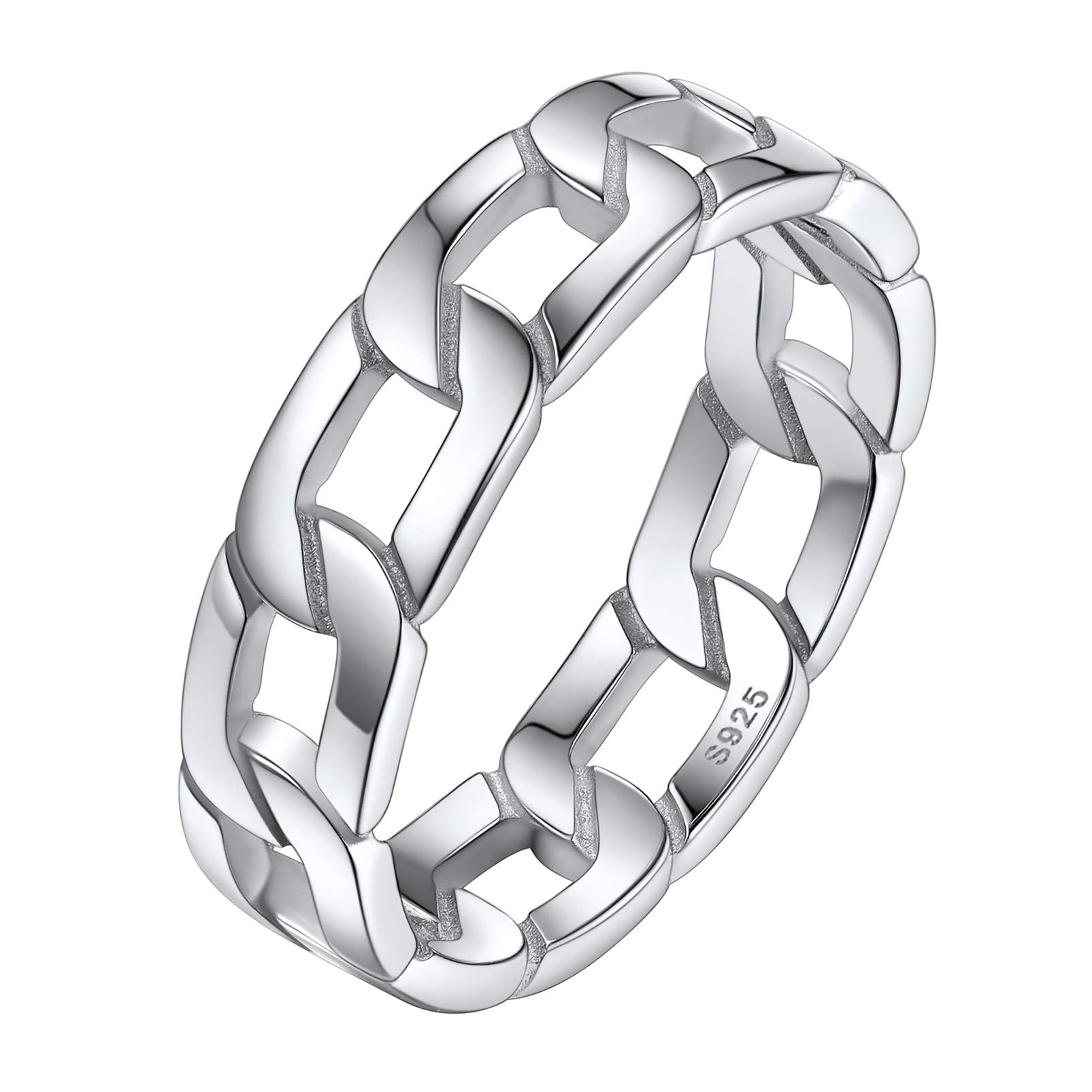 Silvora Sturdy Man Ring 925 Sterling Silver Knot Cuban Link Chain Jewelry Women Band Stacking Rings Size 9